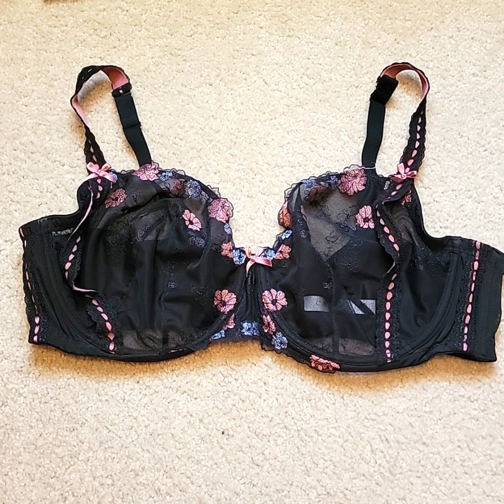 Cacique Black Mesh Bra Sz 44dd - Gem